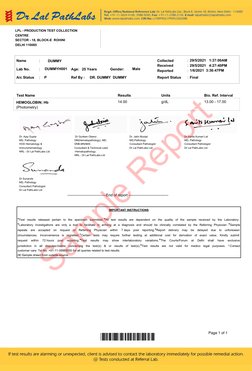 Dr Lal PathLabs Sample Report Format | PDF | Pathology | Doctor Of Medicine