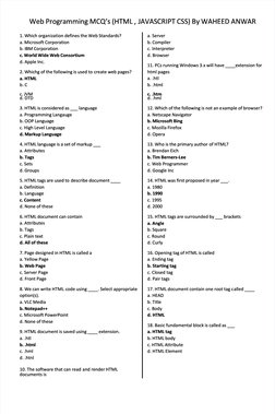 Multiple Choice Questions On HTML CSS Javascript With Answers | PDF | Html Element | World Wide Web