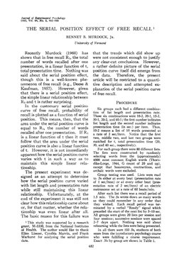 Murdock's 1962 Serial Position Effect Study | PDF | Memory Processes ...