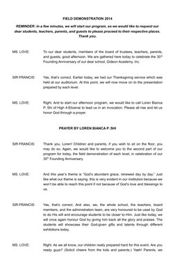 Field Demonstration Program 2014 | PDF | Prayer | Leisure