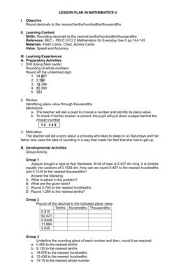 Rounding Decimals Lesson Plan | PDF | Rounding | Lesson Plan