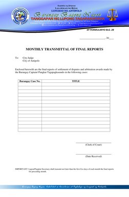 KP Form #28 (Monthly Transmittal of Final Reports) | PDF