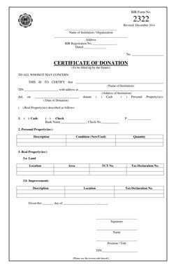 BIR Form 2322: Certificate of Donation | PDF | Book Value | Depreciation