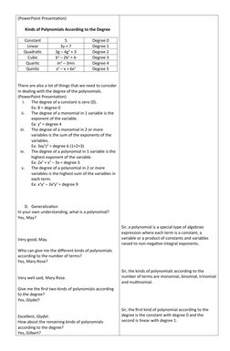 Grade 7 Polynomials Lesson Plan | PDF | Polynomial | Algorithms