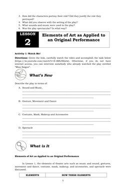 Theater Arts: Elements and Emotions | PDF | Play (Theatre) | Theatre