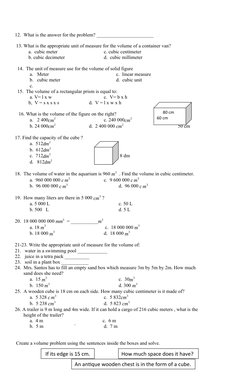Grade 5 Fourth Quarter Math Test | PDF | Volume | Area