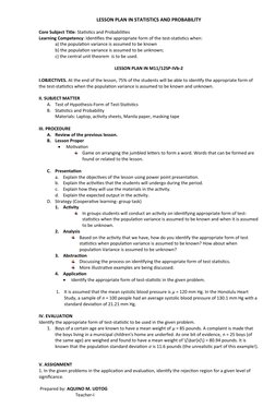 Statistics Lesson Plan for Grade 11 | PDF | Statistics | Lesson Plan