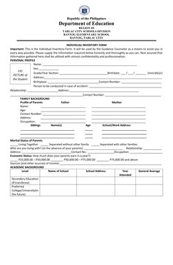 Individual Inventory Form for Students | PDF | Counseling Psychology ...