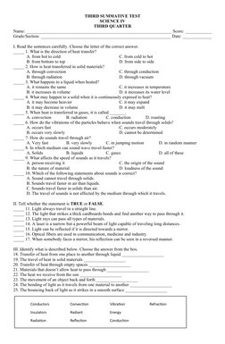 Grade 4 Science Test | PDF | Heat Transfer | Sound
