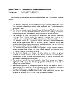 Food Committee Roles and Responsibilities | PDF