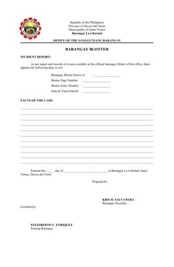 Barangay Blotter Report Template | PDF
