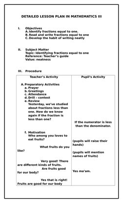 Grade 3 Fraction Lesson Plan | PDF | Fraction (Mathematics) | Cognition