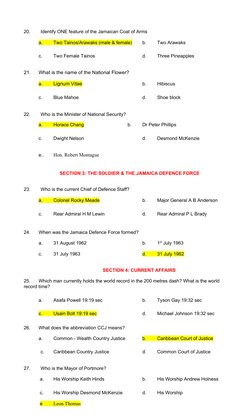 Jamaican General Knowledge Quiz | PDF | Jamaica