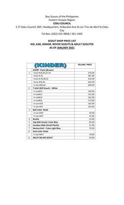BSP Uniforms Price List | PDF | Scouting | Softlines (Retail)