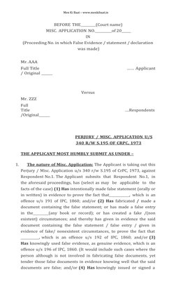 Perjury Application Under Section 340 CrPC | PDF | Discovery (Law ...