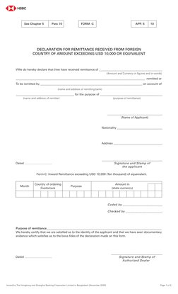 Form C Declaration for Inward Remittance | PDF | Remittance | Banks