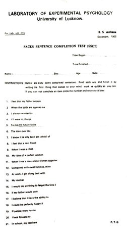 Sacks Sentence Completion Test Manual | PDF | Attitude (Psychology ...
