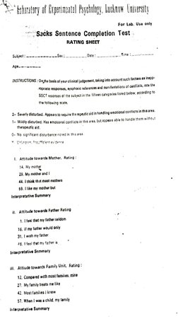 Sacks Sentence Completion Test Manual Pdf Attitude Psychology